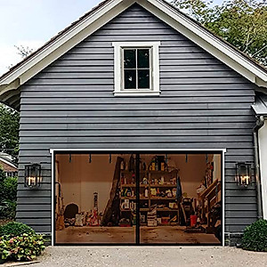 Premium Garage Door Screen for 1 Car Garage 9x8ft, Durable Heavy Duty Fiberglass Screen Mesh with Hook & Loop Tapes, Strips, Doors Screen with Powerful Magnets, Easy Assembly (Black, 9x8ft)
