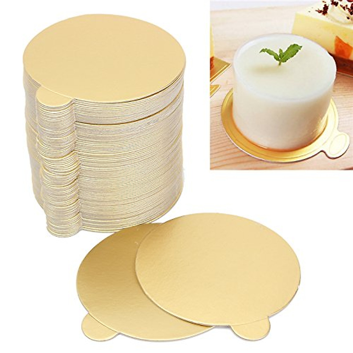 Darnell Nehemiah 100pcs/Set Round Mousse Cake Boards Gold Paper Cupcake Dessert Displays Tray Wedding Birthday Cake Pastry Decorative Tools Kit