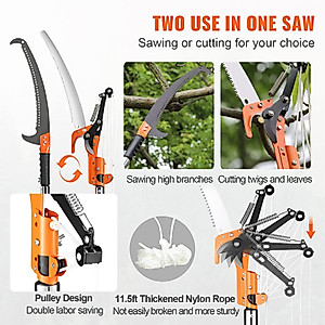 VEVOR Manual Pole Saw, 7.3-27 ft Extendable Tree Pruner, Sharp Steel Blade and Scissors High Branches Trimming, Branch Trimmer with Lightweight 8 Fiberglass Handles, for Pruning Palms and Shrubs