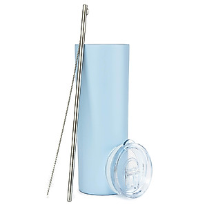 STRATA CUPS Periwinkle Skinny Tumbler with Lid and Straw (4 Pack) - 20 Oz Double Wall Insulated Stainless Steel Slim Tumbler with Straw Cleaner, Reusable Metal Tumbler for Hot and Cold Drinks
