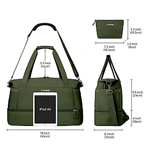 ETRONIK Gym Bag for Women, Travel Duffel Bag with USB Charging Port, Weekender Overnight Bag with Wet Pocket and Shoes Compartment for Women, Travel, Gym, Yoga (Army Green)