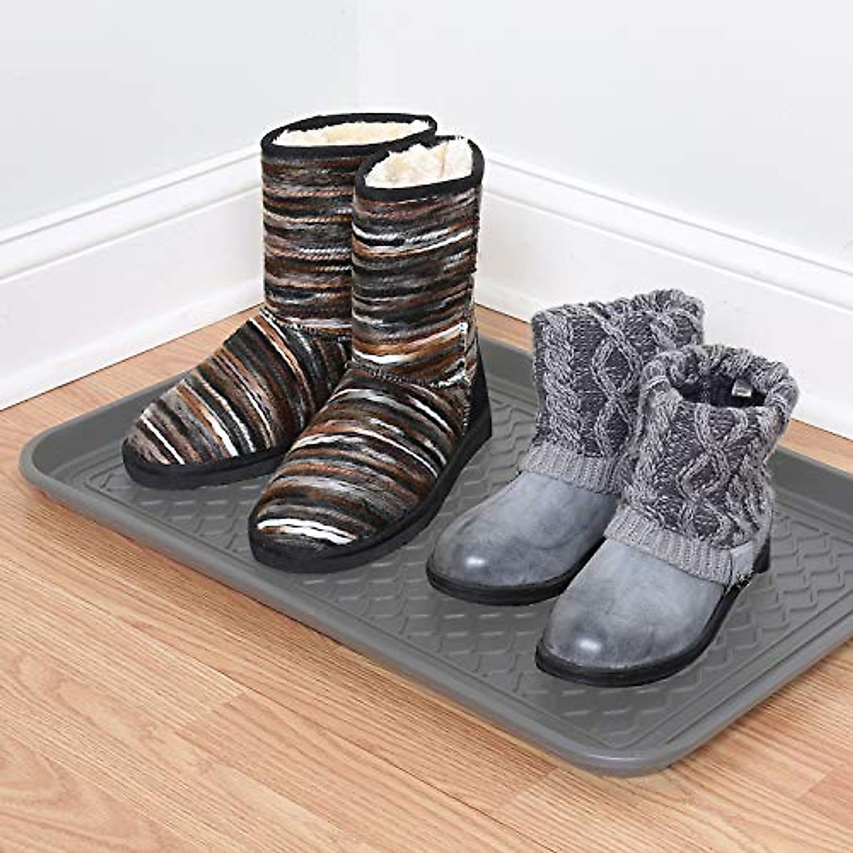 GREAT WORKING TOOLS Boot Trays for Entryway, Set of 2 Heavy Duty Shoe Trays All Season Muddy Mats Wet Shoe Tray Snow Boot Tray - Gray, 23.75" x 15.5" x 1.25"