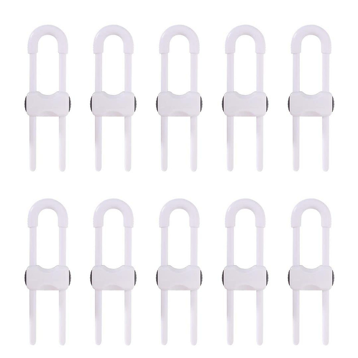 Child Safety Locks for Cabinets and Drawers 10 Pieces- Adjustable U-Shaped Safety Cabinet Locks for Babies - White baby proof cabinet locks for Doors and Drawers Pieces (10)