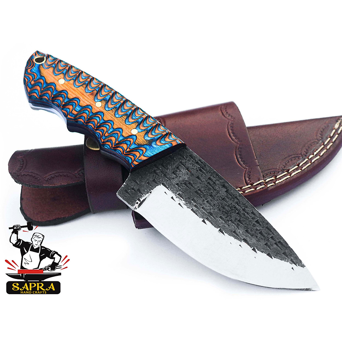 Sapra High Carbon Steel Knife - Custom made Full Tang Skinning Knife - Hunting Knife, Survival Knife, Fixed Blade Camping Knife, Skinner Knives, Drop Point Knife With Leather Sheath