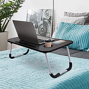 Hossejoy Foldable Laptop Table, Breakfast Serving Bed Tray, Lap Desk with Foldable Leg & Tablet Phone Groove & Cup Slot for Reading Writing Eating on Bed Couch Sofa Floor (Black)