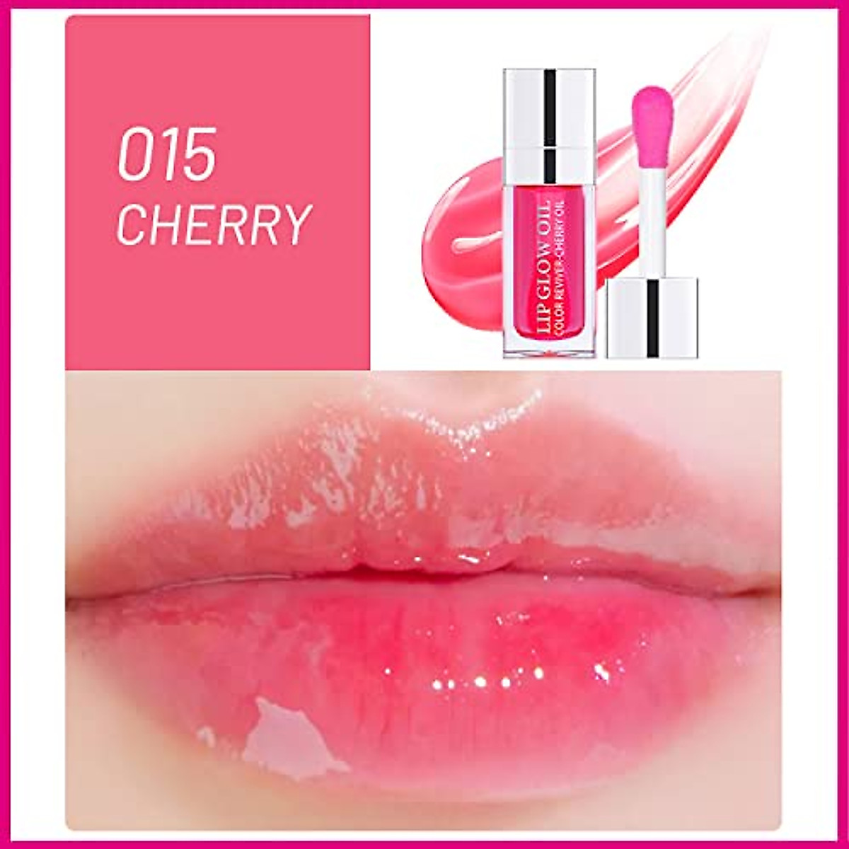 Amazfly Hydrating Lip Oil, Plumping Lip Gloss Tinted Lip Balm Lip Care Transparent Toot Lip Oil, Long Lasting Nourishing Lip Glow Oil Non-sticky Big Brush Head Glitter Shine Primer Lip Tint (015 #