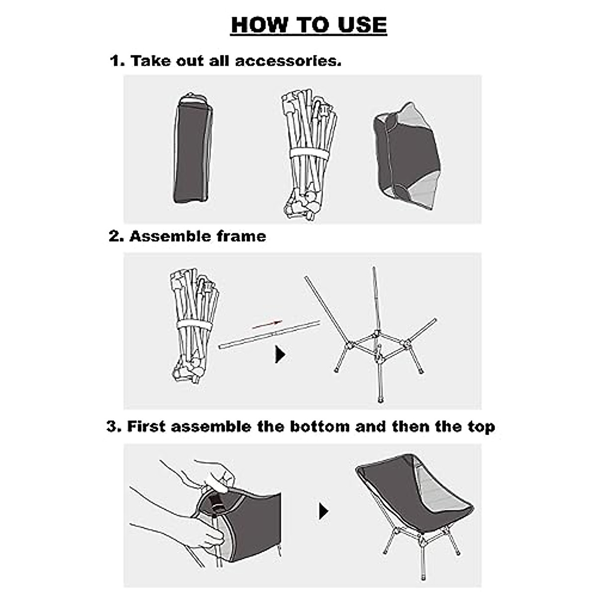 DRAXDOG Camping Chair, 2 Way Compact Backpacking Chair, Portable Folding Chair, Beach Chair with Side Pocket, Lightweight Hiking Chair Low Back Chair 002 (Black Set)