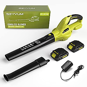 SEYVUM Leaf Blower - 320CFM 150MPH 20V Leaf Blower Cordless with 2 X 2.0 Battery & Charger, Electric Leaf Blower for Lawn Care, Battery Powered Leaf Blower Lightweight for Snow Blowing & Yard Cleaning
