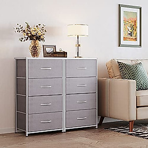 ODK Dresser for Bedroom with 4 Storage Drawers, Small Dresser Chest of Drawers Fabric Dresser with Sturdy Steel Frame, Dresser for Closet with Wood Top, Light Grey
