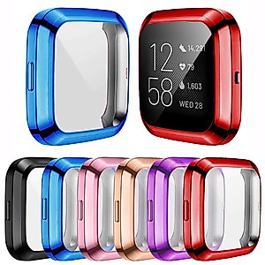[6-Pack] Screen Protector Case Compatible with Fitbit Versa 2 Smartwatch, All-Around TPU Plated Protective Cover Scratch Resistant Bumper Shell Accessories (6 Colors, Versa 2)