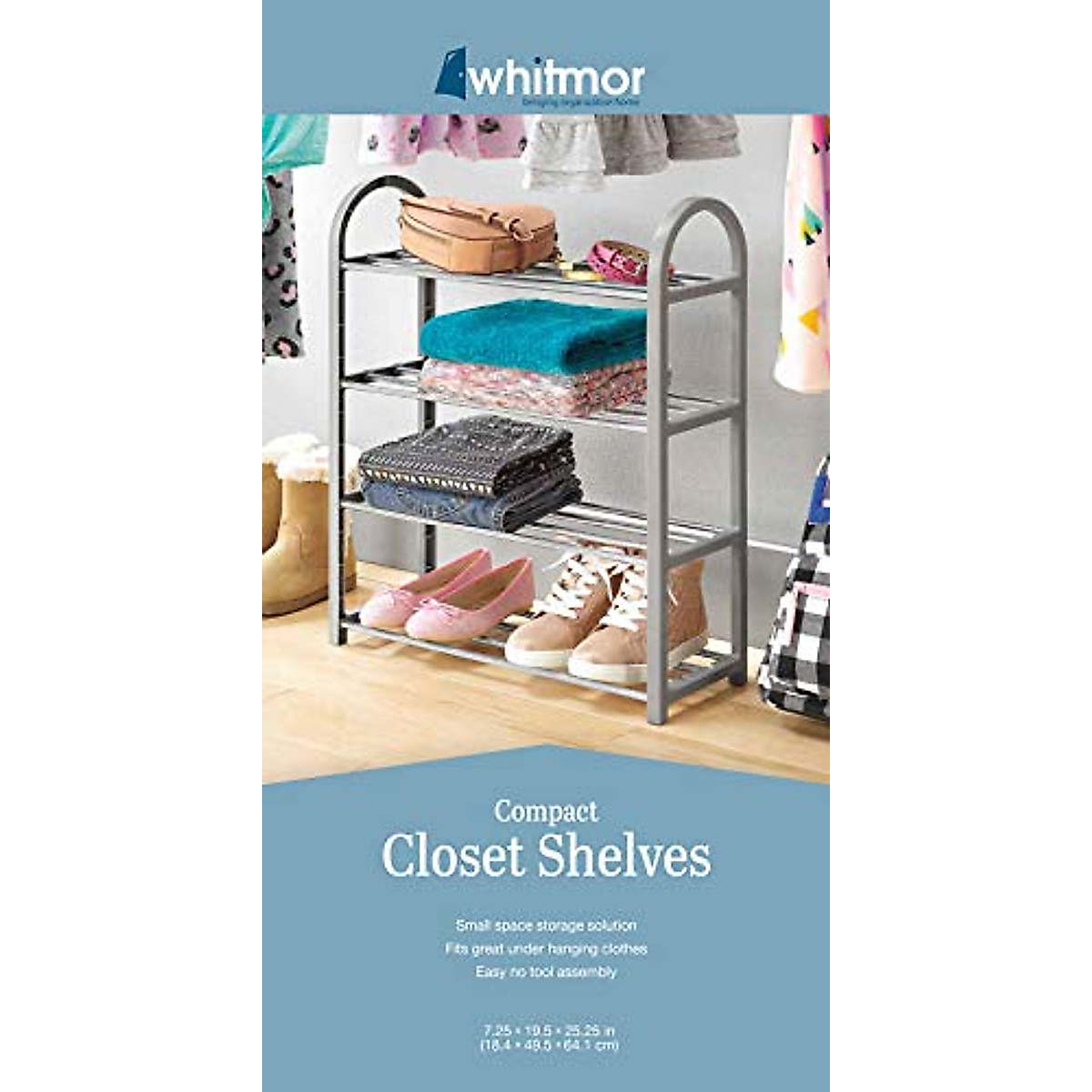Whitmor 4-Tier Compact Closet Shelves, Gray