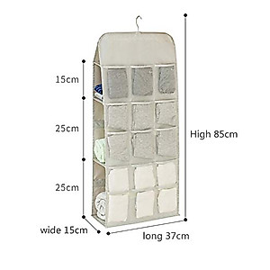 LCXEGO Dual Side Closet Hanging Organizer,3 Shelf Hanging Closet Organizer with Rotating Hanger and Mesh Pocket Bra Underwear Socks Towel Handbag Storage Oxford Bags (3+5+15Pockets,Light Grey)