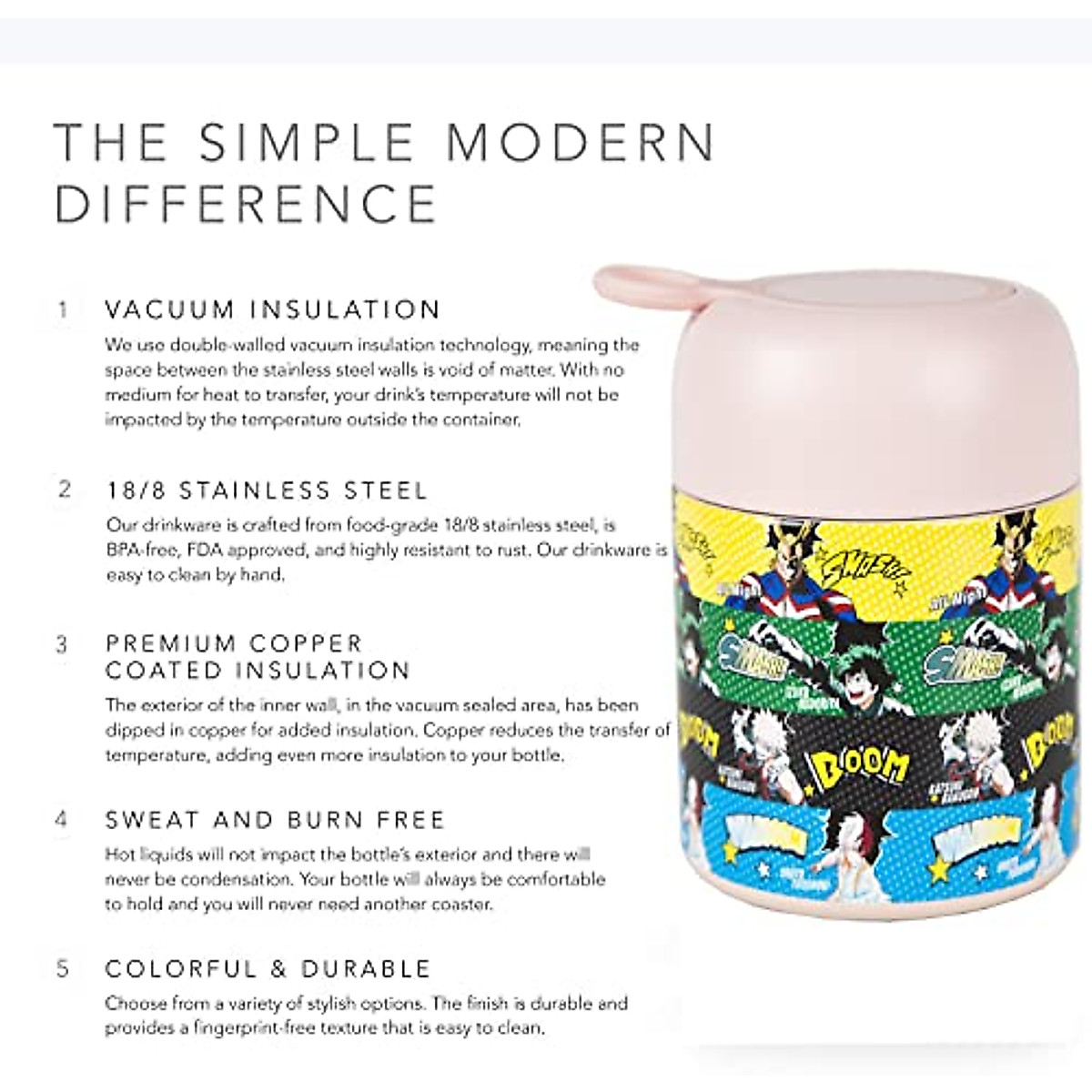 Maxerkeep Food Thermos Japanese Anime todoroki Deku izuku midoriya Bakugo 17oz Vacuum Insulated Soup Flask, Stainless Steel Lunch Container for Hot Food,Food Jar for Toddlers & Kids