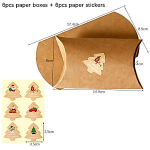 MODADA Gift Bags 6sets Christmas Gift Box Pillow Shape Kraft Paper Boxes New Year Party Gift Wrapping Packaging Bag Craft Candy Box with Stickers (Color : Kraft)