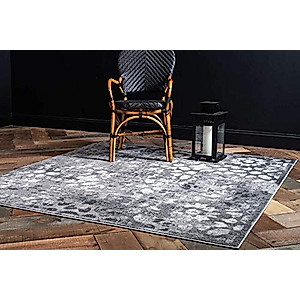 Unique Loom Sofia Collection Area Rug - Larvotto (6' 1" Square, Dark Gray/ Ivory)