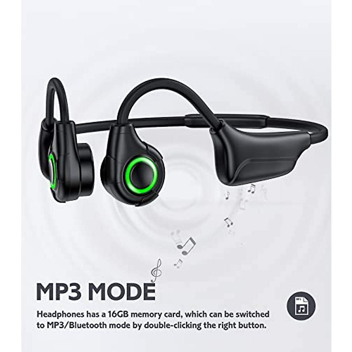 NAGFAK Bone Conduction Headphones Bluetooth Open Ear Running Headset Wireless with Mic Headphones Sport IP67 Waterproof Headphone Built-in 16GB Memory Cool Breathing Light