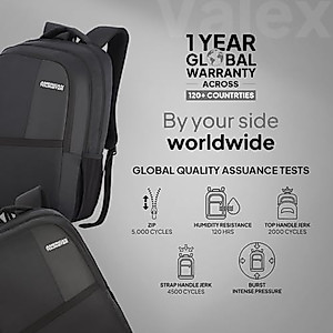 American Tourister VALEX BLACK LAPTOP BACKPACK 28 Ltrs,Volume, LAPTOP COMPARTMENT, BOTTLE POCKET, FRONT ORGANIZER, BLACK, M, laptop bags