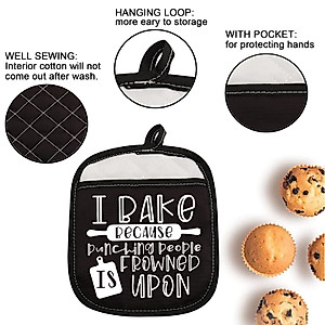 ZJXHPO Baking Gift Oven Pads Pot Holder I Bake Because Punching People is Frowned Upon Hot Pads (Frowned Upon)