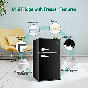 Kndko Compact Refrigerator 3.2 CU.FT. Fridge with Freezer - Dual Door Fridge - Adjustable Temperature, Energy Saving - Retro Refrigerator (Black)