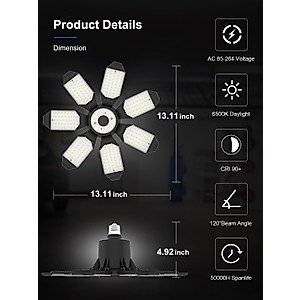 SEOBIOG 2-Pack LED Garage Light Bulbs, Ultra Bright 250W 25000LM Garage Lights Ceiling LED, 6500K Shop Light w/ 7+1 Deformable Panels, LED Light Bulbs for Garage, Workshop, Warehouse, Barn