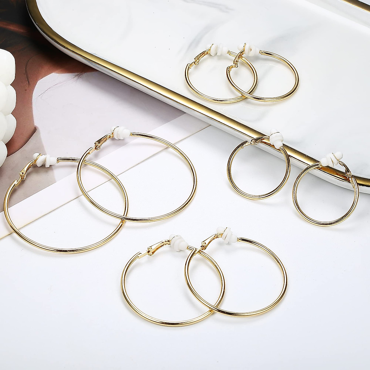 SAILIMUE 10 Pairs Gold Clip On Hoop Earring For Women 14K Gold Plated Chunky Clip Earrings No Piercing Earrings Set