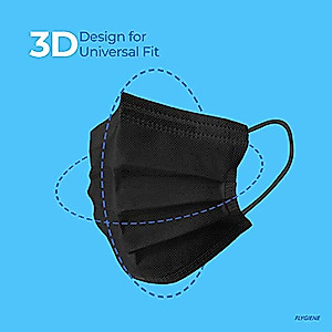 FLYGIENE Travel Size Face Mask | 10 Count | Breathable Travel Face Mask 3 Ply Black Disposable Face Mask for Adults | TSA Approved Air Travel Mask for Airplane Travel | Black | 10 Count (2 Packs of 5)