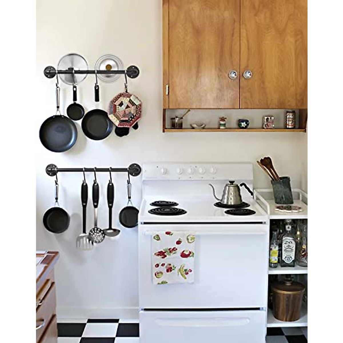 Bailoo Industrial Pipe Pot Pan Rack 21" (2 Pack), Wall mount Pot hangers Pan Hanging Rail Lid Hanger for kitchen with 10 S Hooks