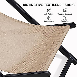 PURPLE LEAF Patio Sling Chairs Set of 2 Outdoor Portable Folding Beach Chairs Adjustable Reclining Chairs with Aluminum Frames and Cushioned Headrest, Beige