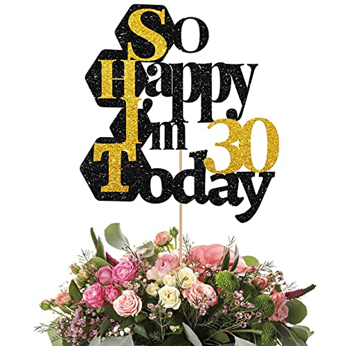 Gold So Happy I'm 30 Today Cake Topper for Birthday Party Decor, Glitter Happy 30th Bithday/Cheers to 40 Years Old Themed Birthday Party Decorations