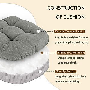 ELFJOY Chair Cushions for Dining Chairs Set of 4 Office Chair Cushion 18x18x3 Inches Kitchen Chair Pads Soft and Comfortable Seat Cushion with Ties and Non Slip Backing,Light Grey