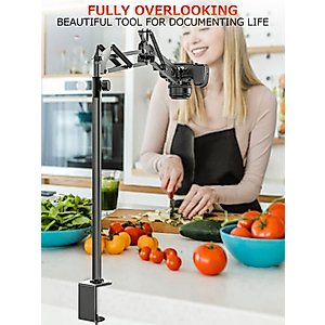 CACENCAN Overhead Camera Mount, 5lb Horizontal Load-Bearing, 360° Adjustable Camera Stand for Desk, Flexible Camera Arm Desk Mount, with Phone Clamp, Tabletop Mount for DSLR Camera/Webcam/Microphone