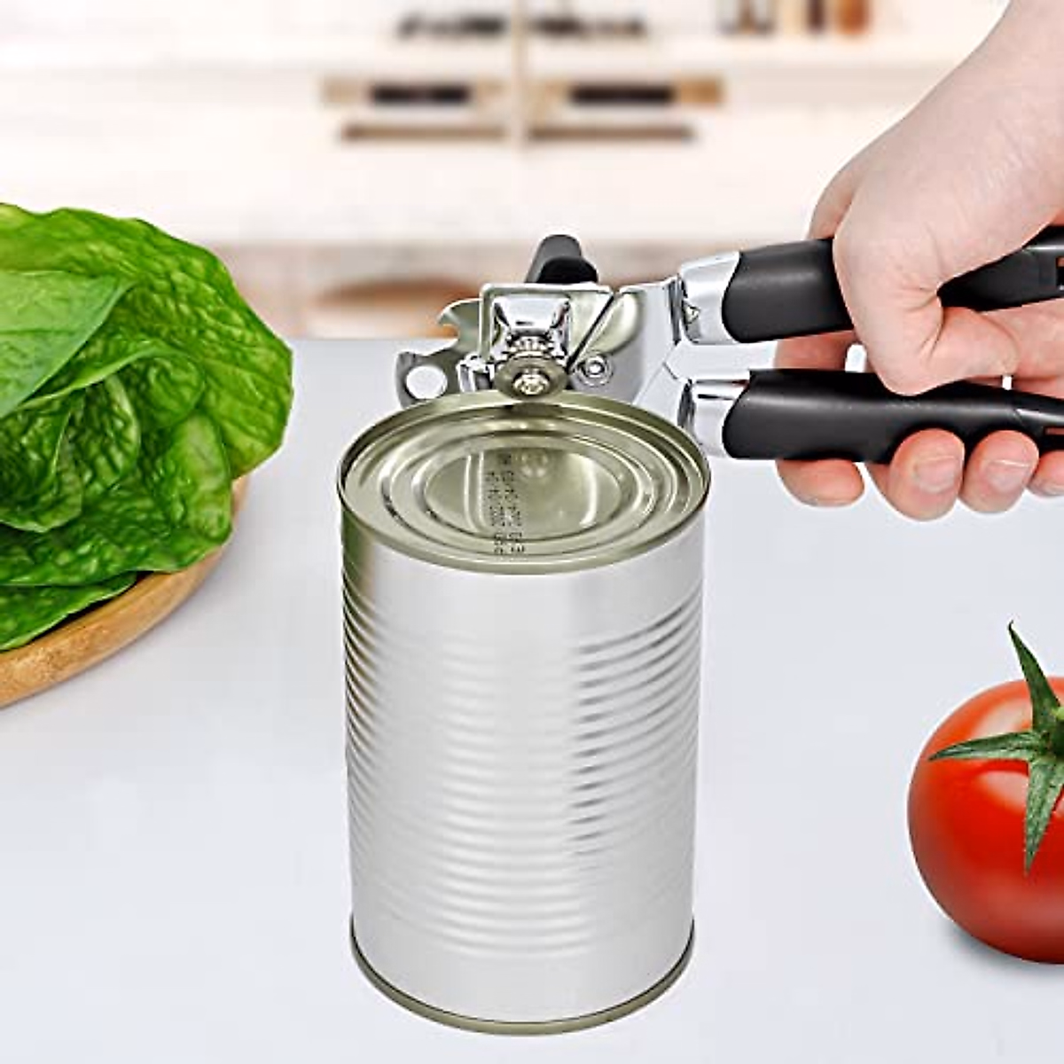 Elyum Can Opener, 3 in 1 Can Opener Manual Anti-Slip Grip Can Opener Smooth Edge, Heavy Duty Can Openers for Seniors with Arthritis, Young People, Black