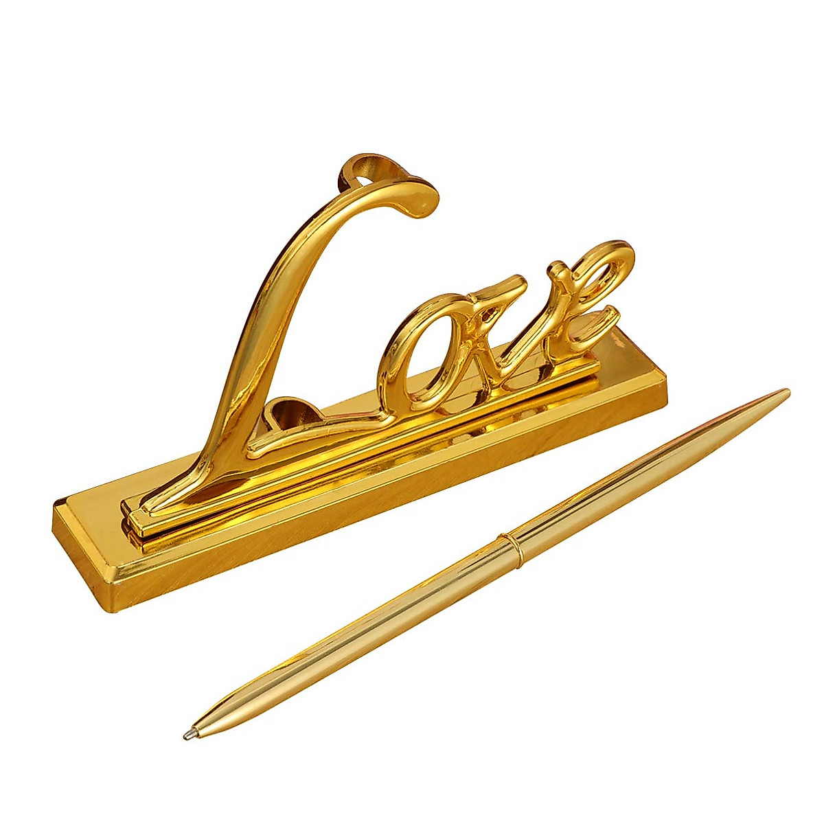Tinksky Wedding Signing Pen with Gold Plated Metal Love Holder Party Pen Set Wedding Bridal Engagement Valentine's Day Favors (Gold)