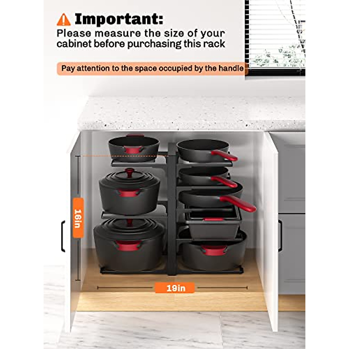 MUDEELA 8-Tier Adjustable Heavy Duty Pan Organizer Rack for Cabinet and Pots and Pans Organizer Rack for Cabinet Bundle