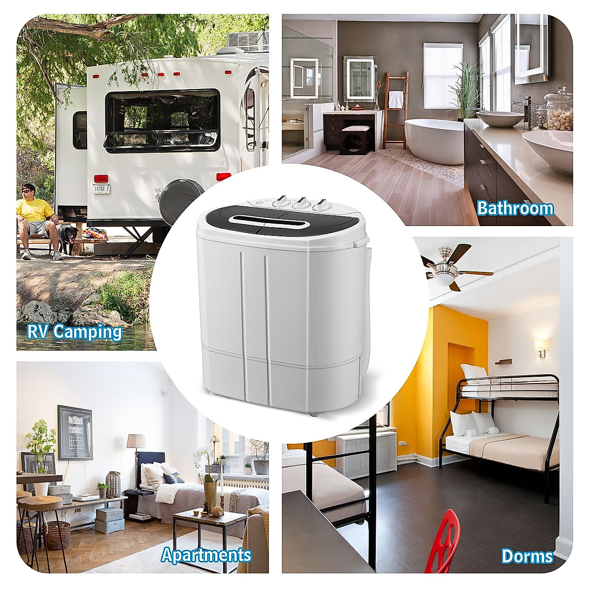 OUTGAVA 15lbs Twin Tub Portable Washer, Washing Machine w/Washer and Spinner Combo,Gravity Drain,Semi-Automatic Laundry Machine,Compact washer for Dormitory, College, RV, Camping,Black