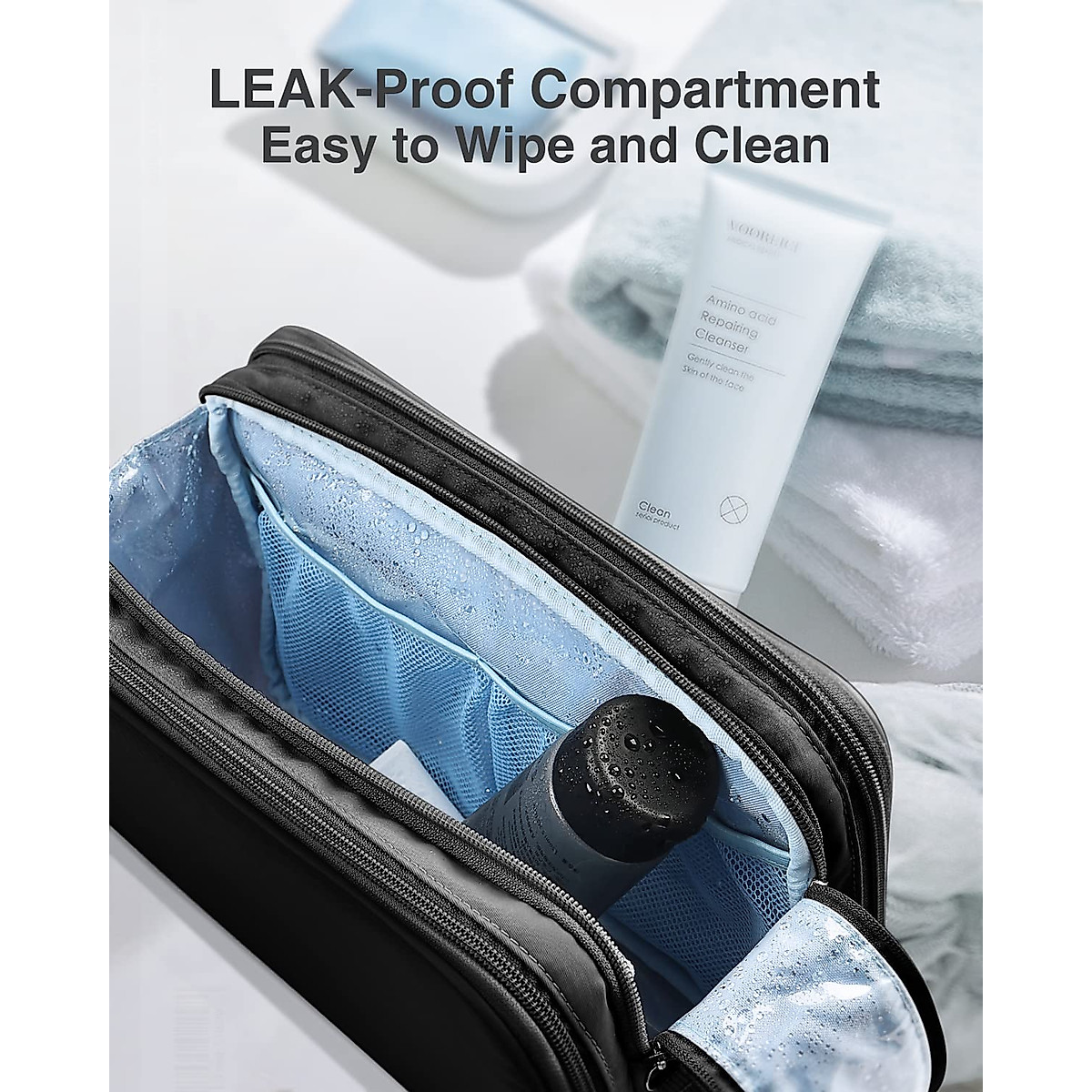Luxtude Travel Toiletry Bag for Men Water-resistant, Large Shaving Dopp Kit with Double Zipper Opening, Compact Toiletry Cosmetic Organizer Bathroom Shower Bag for Toiletries and Shaving Supplies etc.