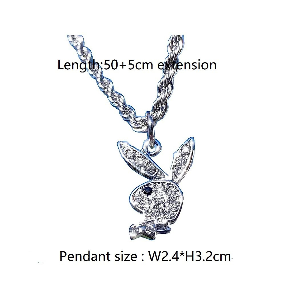 Hohamn Bunny Pendant Necklace Silver Bunny Necklace Play Boy Rabbit Charm Pendant Necklace For Women men Surgical Steel Playboy Bunny Pendant Necklace