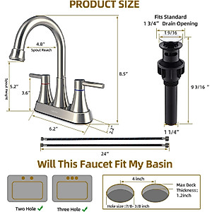 QSBOFOST Bathroom Faucets 4 inch Bathroom Sink Faucet with Pop Up Drain,360 Swivel Spout,Stainless Steel Lead-Free Sink Faucet with 2 Water Supply Lines for Bathroom Sink 2-3 Holes (Matte Black)