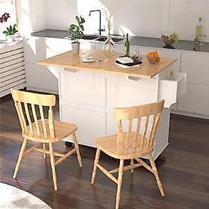 Kitchen Island Cart with Drop Leaf, Rolling Mobile Kitchen Island Table on Wheels with Storage Cabinet, Drawer, Spice/Towel Rack, White