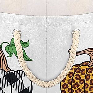 St.patrick 's Day Pumpkins Large Round Baskets for Storage Laundry Baskets with Handles Blanket Storage Basket for Bathroom Shelves Bins for Organizing Nursery Hamper Girl Boy