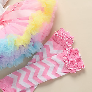 Huppeiiy Baby Girl My First Easter Skirt Set Little Sweety Bunny Flare Lace Romper Skirt+Leg Warmers+Cute Headband (Pink,0-3 Months)