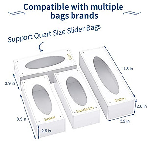 NPPLUS Bag Storage Organizer, Acrylic Baggie Organizer Plastic Bag Dispenser Holder For Gallon Quart Sandwich And Snack, Compatible With Cling Wrap, Wax, Foil - 4 Pack, White