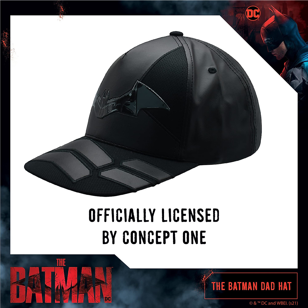 DC Comics The Batman Dad Hat, Armor Design Adult Baseball Cap with Flat Brim, Black, One Size