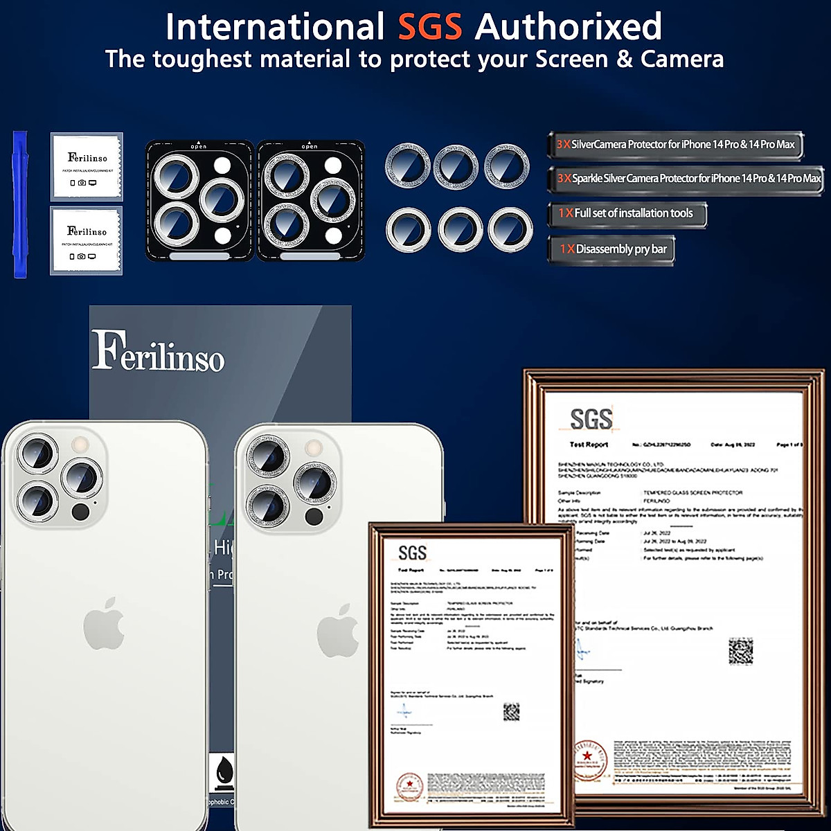 Ferilinso [3+3 Pack for iPhone 14 Pro & iPhone 14 Pro Max Camera Lens Protector Accessories Camera Cover Titanium Alloy-Space Metal Protection Mounting Base Case Friendly (Silver/Sparkle Silver)