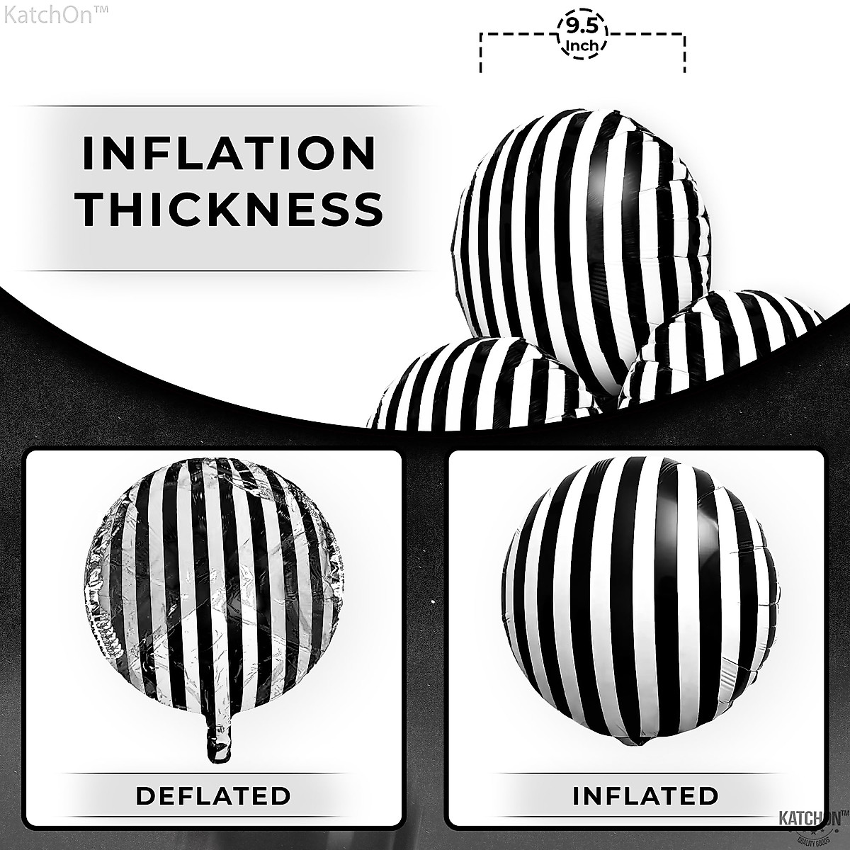 KatchOn, Big Black and White Stripe Balloons - 18 Inch, Pack of 10 | Black and White Balloons for Beetlejuice Decorations | Black and White Striped Balloons, Halloween Decorations | Pirate Balloons