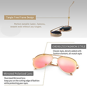 SUNGAIT Women’s Lightweight Oversized Aviator Sunglasses - Mirrored Polarized Lens (2022 Light-Gold Frame/Pink Mirrored Lens, 60) 1603JKF