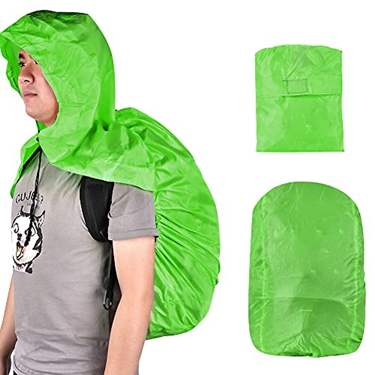 SUNGOOYUE Waterproof Camping Climbing Bag Cover, Polyester Outdoor Ultralight Backpack Cover with Hooded(Green)