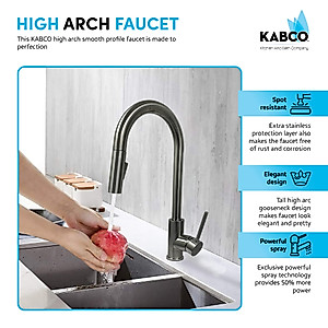 KABCO 17.5 Inch Brushed Nickel Finish Kitchen Faucet with Double Function Pull Out Down Spray Head, Spot, Rust, and Fingerprint Resistant Stainless Steel 360 Degree Swivel Spout
