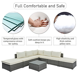 8-Pieces Outdoor PE Wicker Sectional Sofa Set, Outdoor Patio Furniture Sets with Coffee Table and Water Resistance Cushions, All-Weather Conversation Set for Garden Backyard Patio (Beige)