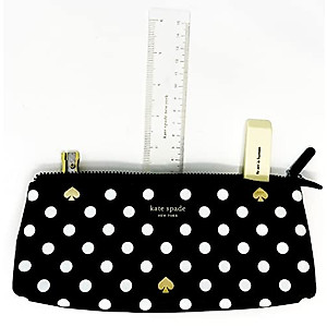 Kate Spade New York Pen and Pencil Case with School Supplies, Zip Pouch Includes 2 Pencils, Sharpener, Eraser, and Ruler, Polka Dots (Black/White)
